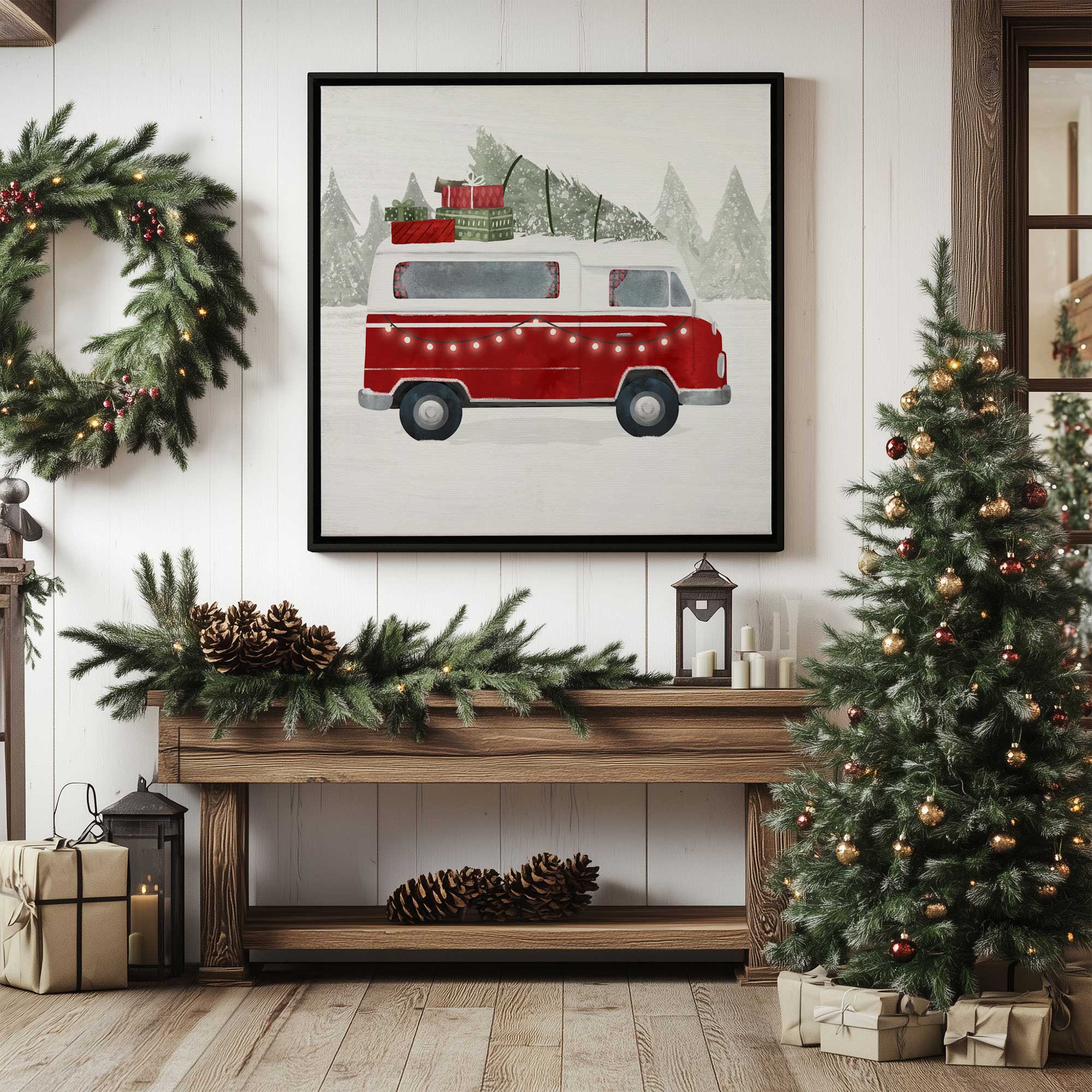Vintage Van Christmas Tree Pickup Print on Canvas – Frametolia.