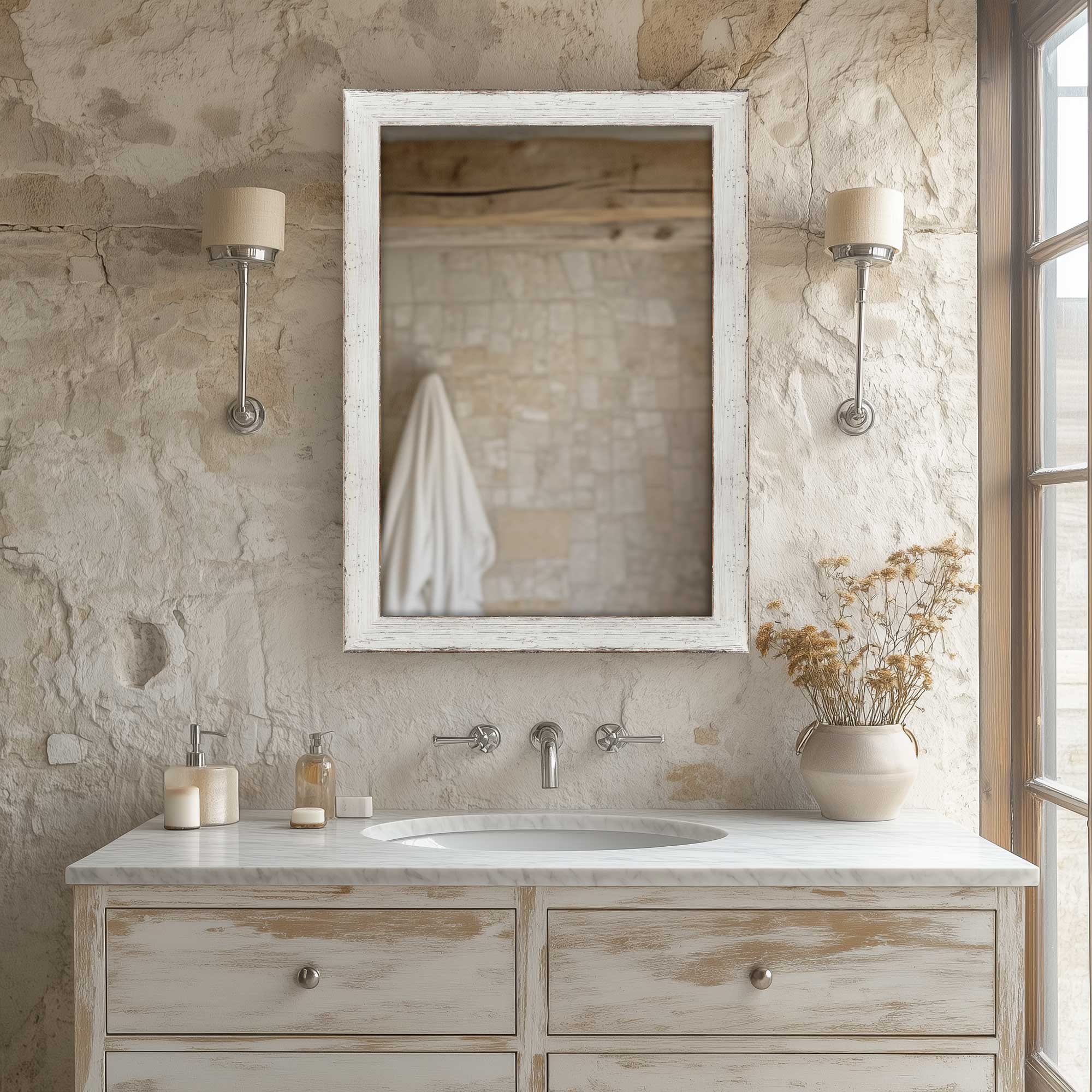 Distressed White Rustic Wall Mirror – Frametolia.