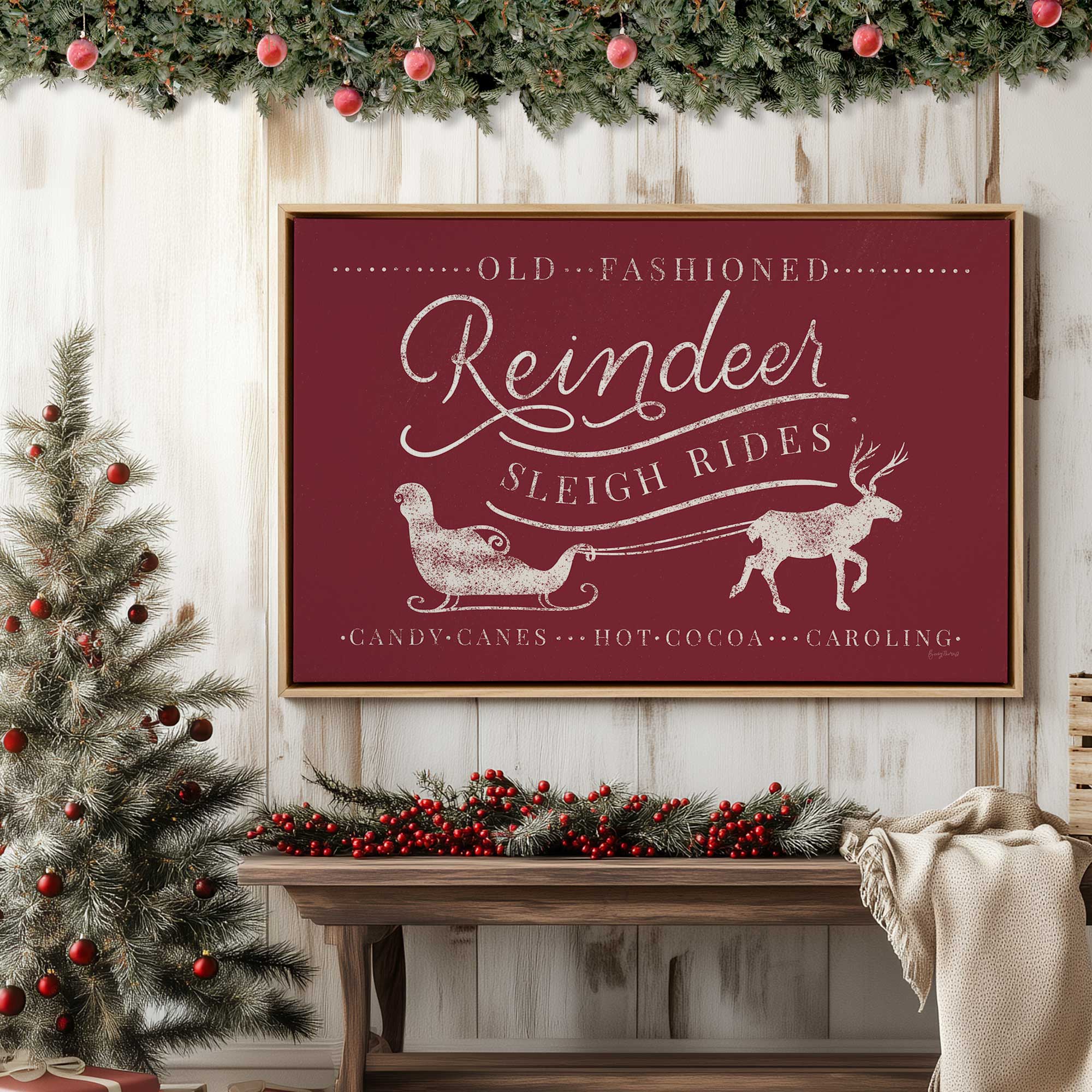 Classic Reindeer Sleigh Rides Sign Print on Canvas – Frametolia.