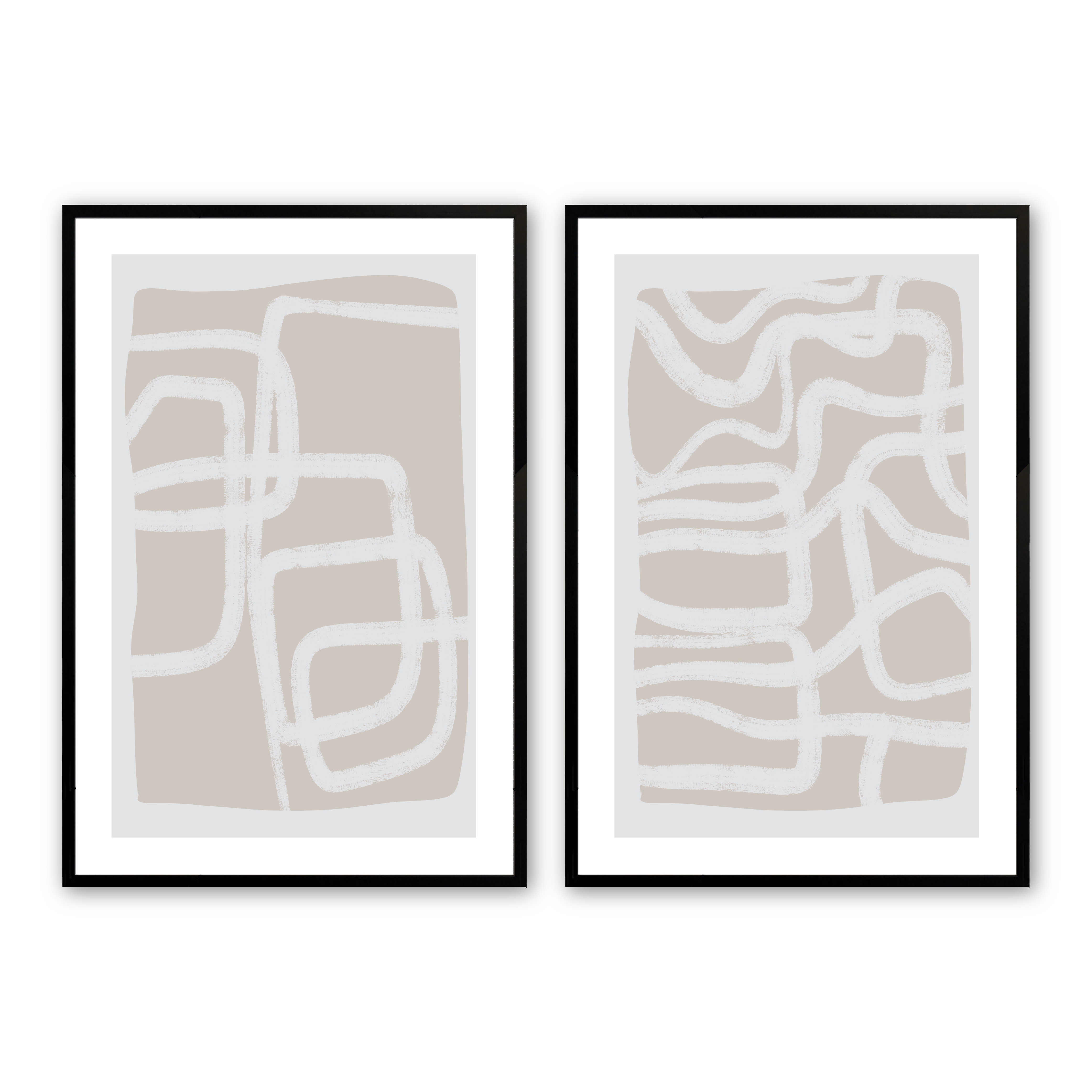 Greige Simple Abstract Line Drawing, Set of 2 – Frametolia.